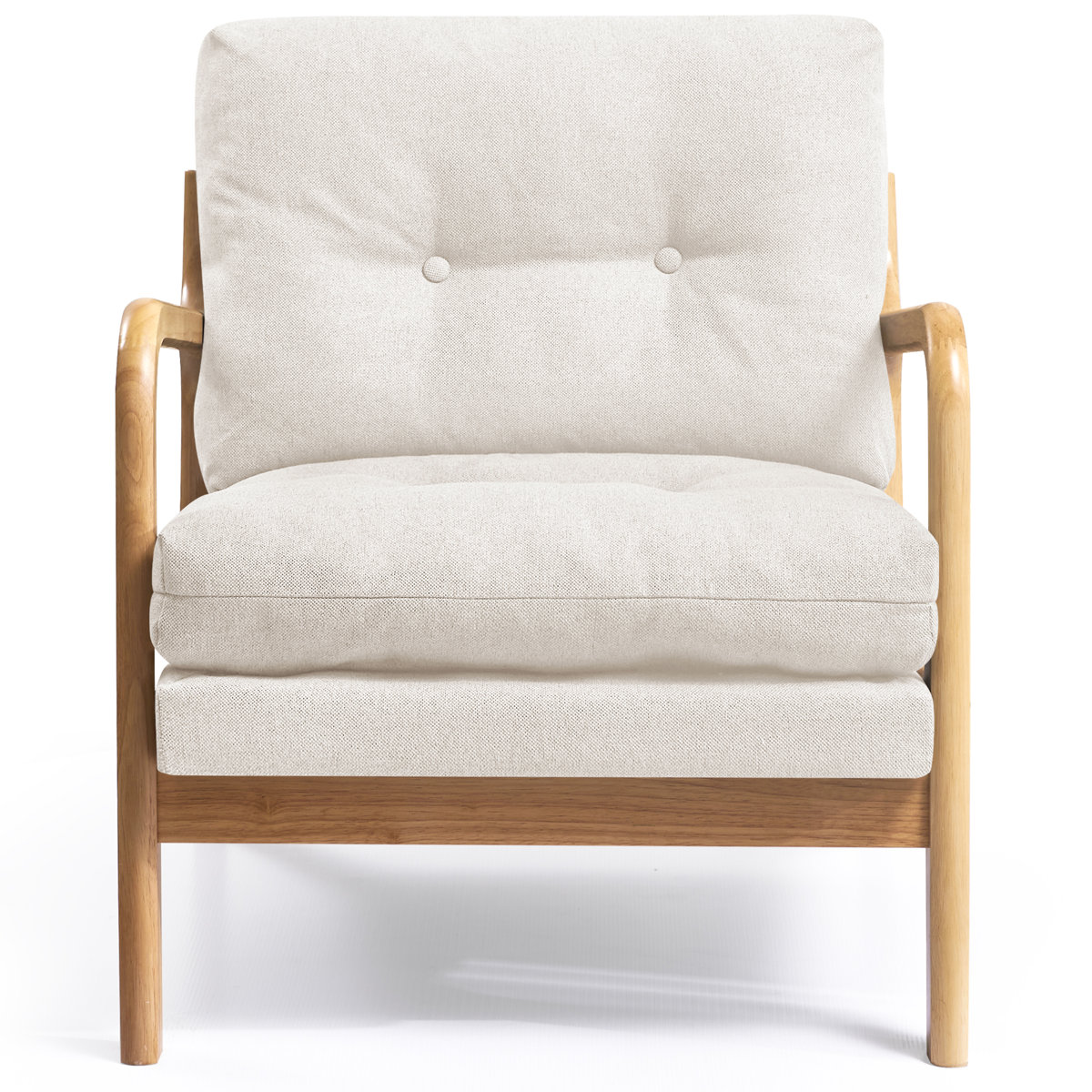 George Oliver Mid-Century Tufted Upholstered Accent Chair Linen Arm Chairs with Solid Wood Frame ...